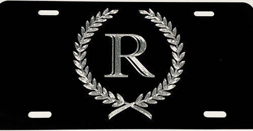 3D Engraved Custom Letter Monogram Crest Car Tag Diamond Etched License ...