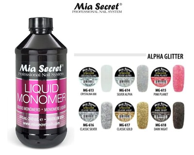 Mia Secret Liquid Monomer 8oz with 6 Colors- Alpha Glitter Collection-1 ...