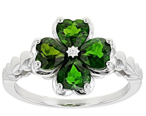 JTV Green Chrome Diopside Rhodium / Silver Four Leaf Clover Ring 1 ...