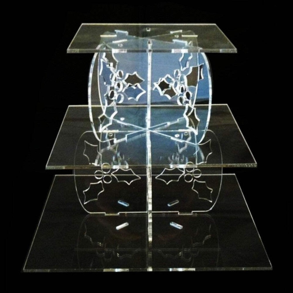 Three Tier Holly Design Square Cake Stand | eBay Australia