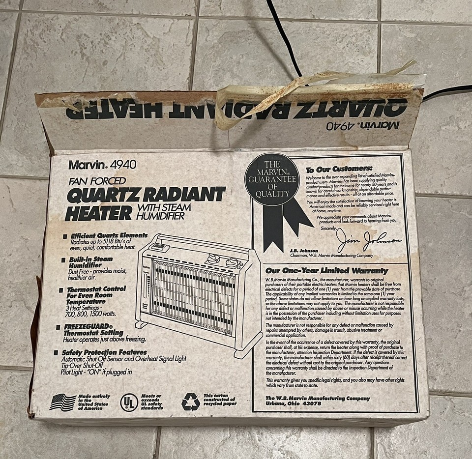 Marvin 4940 Quartz Heater 1500 Watt Fan Forced Heater Humidifier Made ...