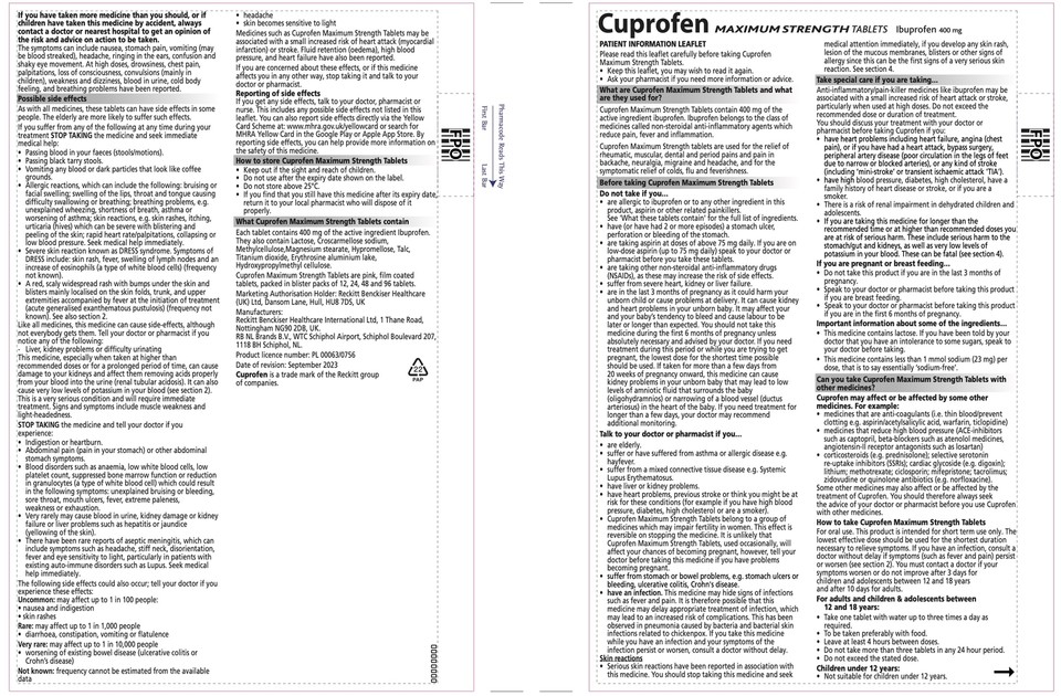 Cuprofen Maximum Strength 400mg Relief of Pain - 96 Tablets - Ibuprofen ...