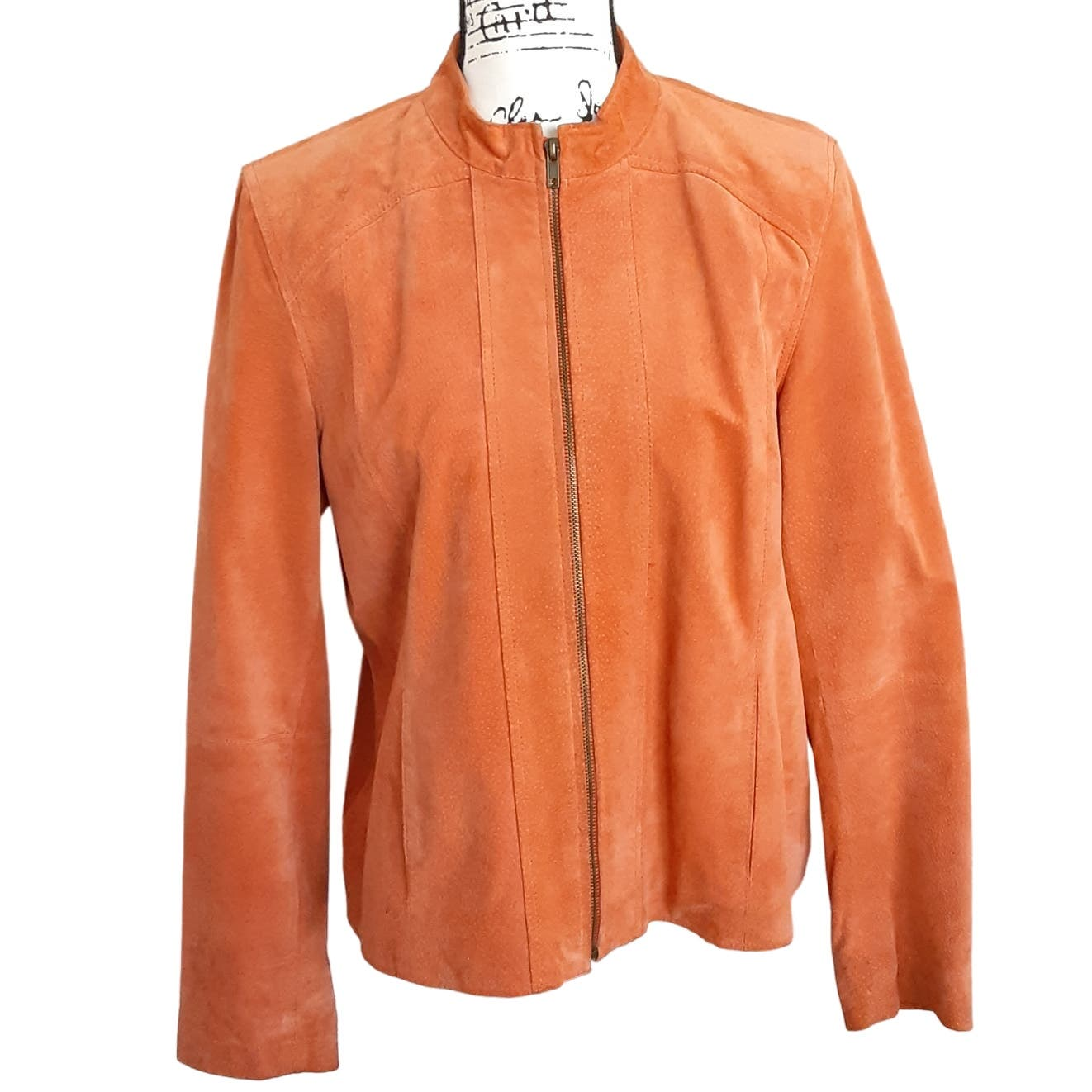 Ruff Hewn Womens L Orange Tangerine Genuine Suede Leather Jacket Zip ...