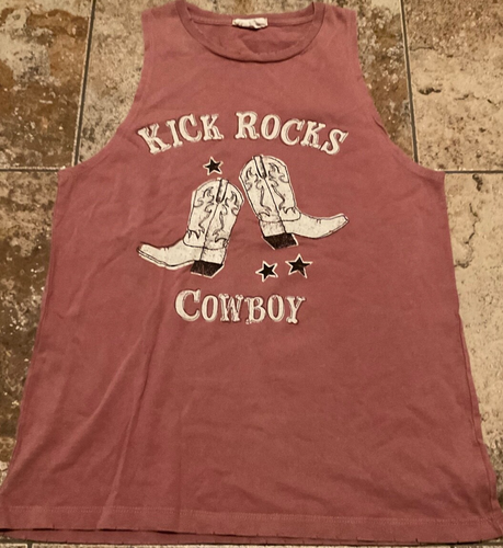 REFINED CANVAS DISTRESSED SLEEVELESS KICK ROCKS COWBOY GRAPHIC SHIRT ...