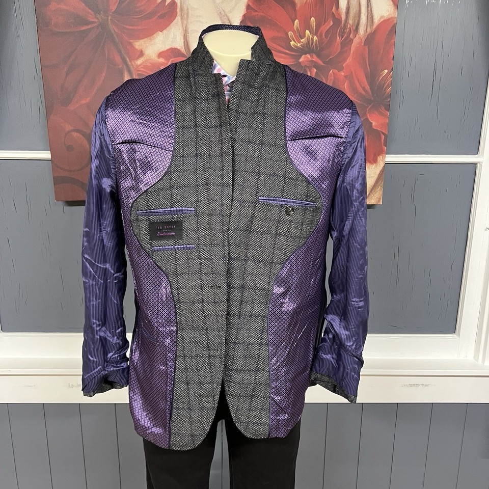 Ted Baker Knit Blazer Sport Coat Mens 44R Modern Fit Wool Gray/Black ...