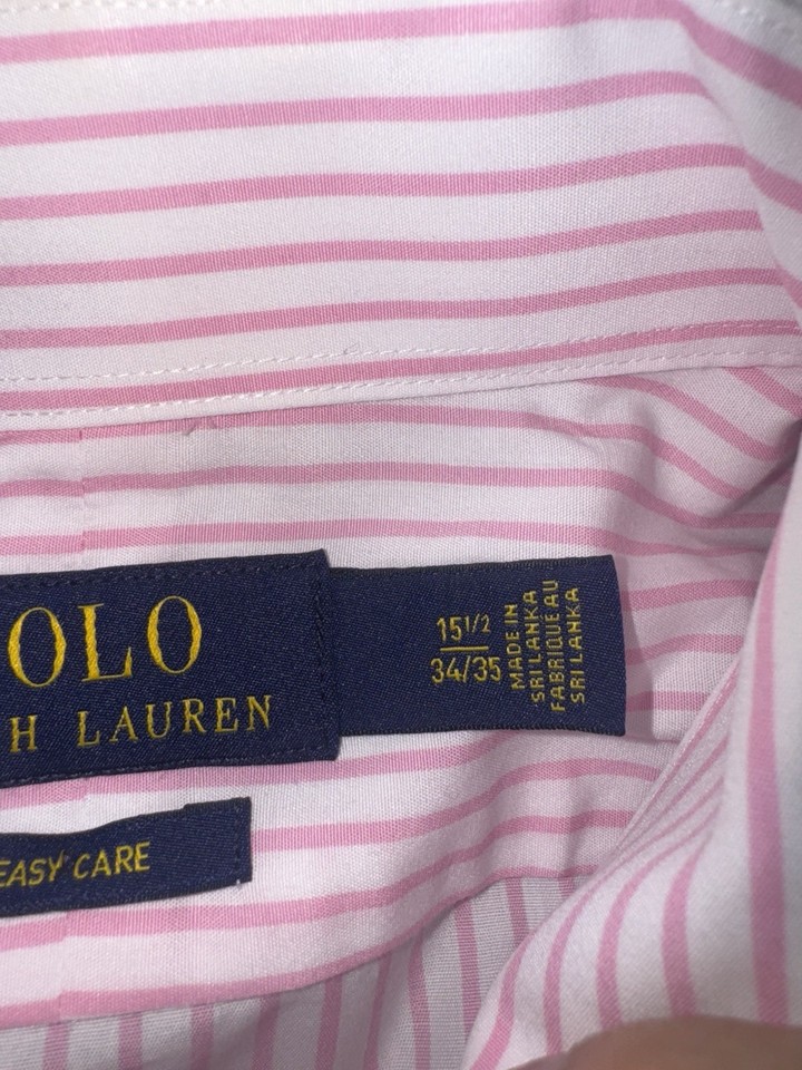 Polo Ralph Lauren Pink Stripe L/S Button Shirt EASY CARE 15.5 x 34/35 ...