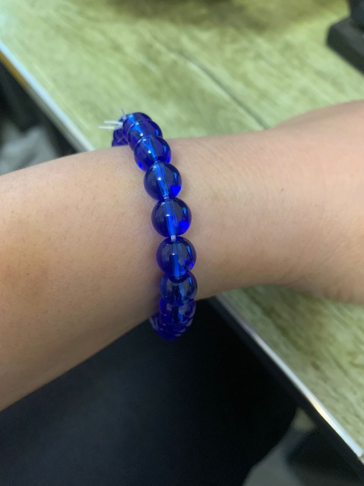 Natural Gemstone Round Deep Blue Beads Stretch Elastic Bracelet 7.5 ...