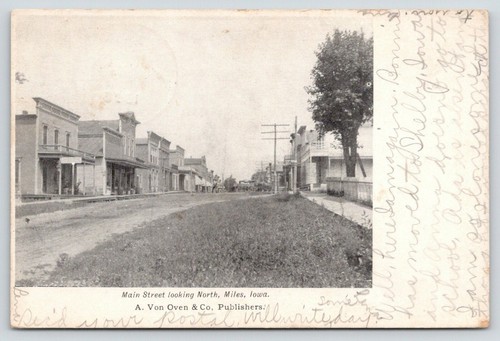Miles Iowa~Main Street Looking North~Storefronts on Wooden Sidewalks ...