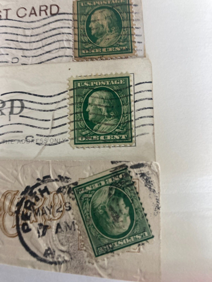 ANTIQUE STAMPS 1909, 10 & 11 BEN FRANKLIN 1 CENT GREEN STAMP ON POST ...