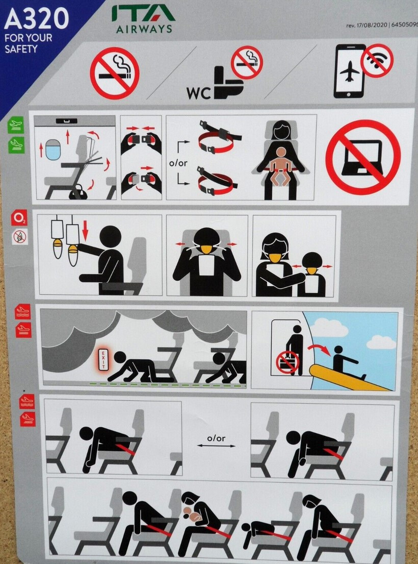 ITA Airways Safety Card Airbus A319 Alitalia Italy Airline SkyTeam ...