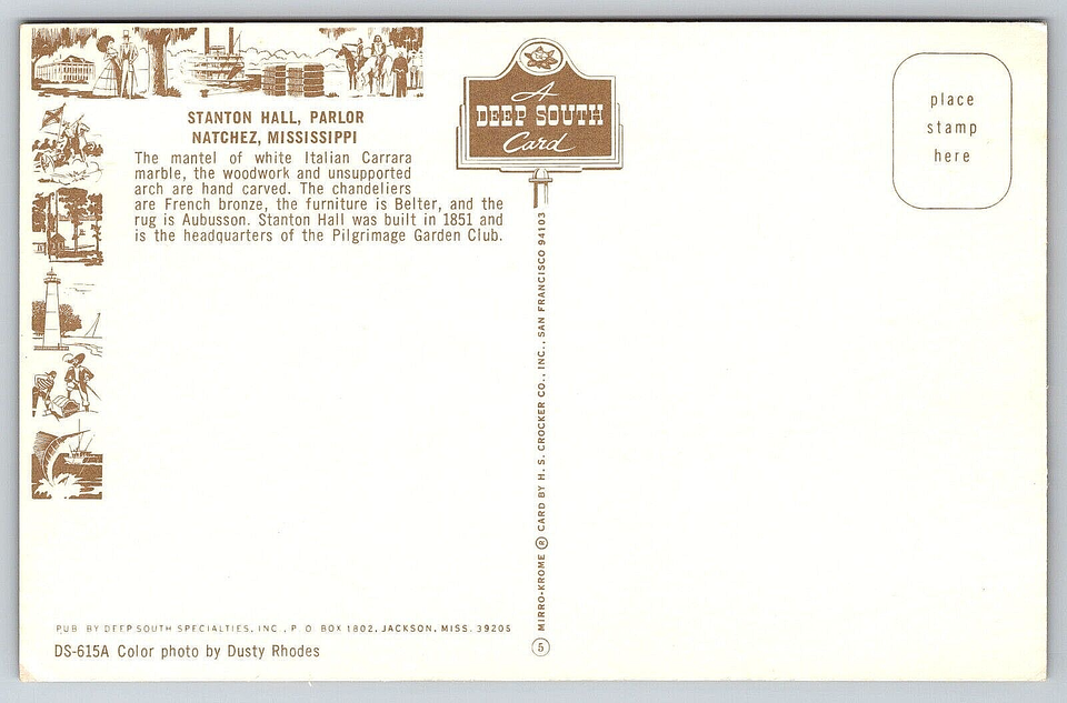 VINTAGE OLD ANTIQUE POSTCARD STANTON HALL HOUSE PARLOR ROOM NATCHEZ ...