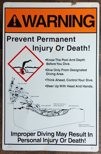 Vintage Warning Diving Sign Injury or Death National Spa and Pool ...