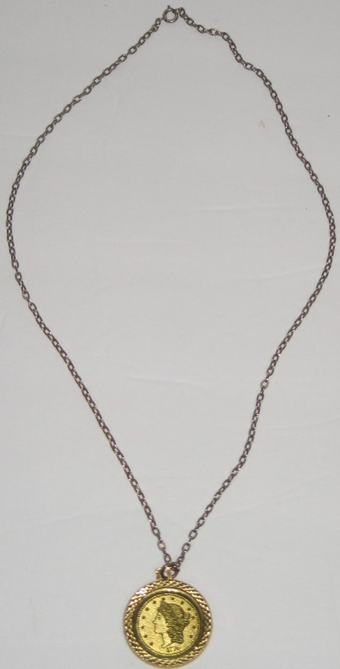 VINTAGE GOLD TONE BI-CENTENNIAL 1776 REPLICA TWENTY D COIN 24" NECKLACE ...