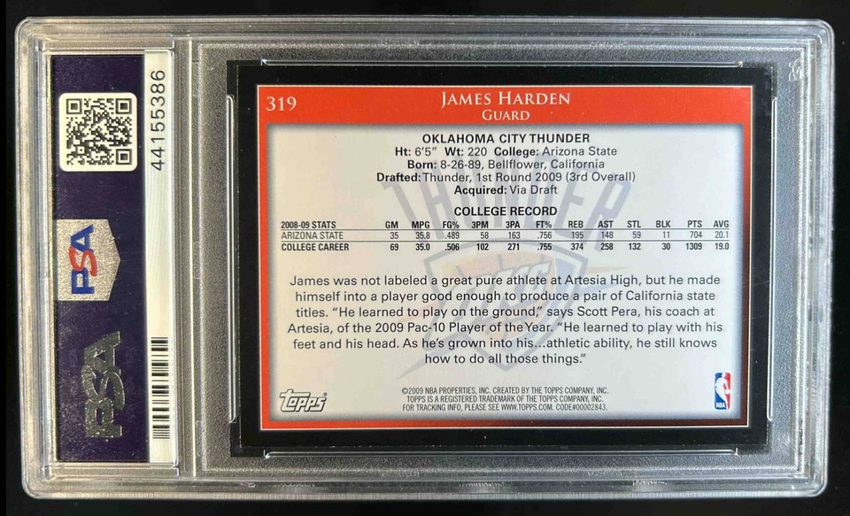 2009-10 Topps James Harden Rookie RC #319 Thunder PSA 10 | eBay