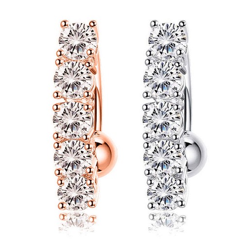 14G Five CZ Inverted Belly Ring 316L Surgical Steel Navel Button Rings ...