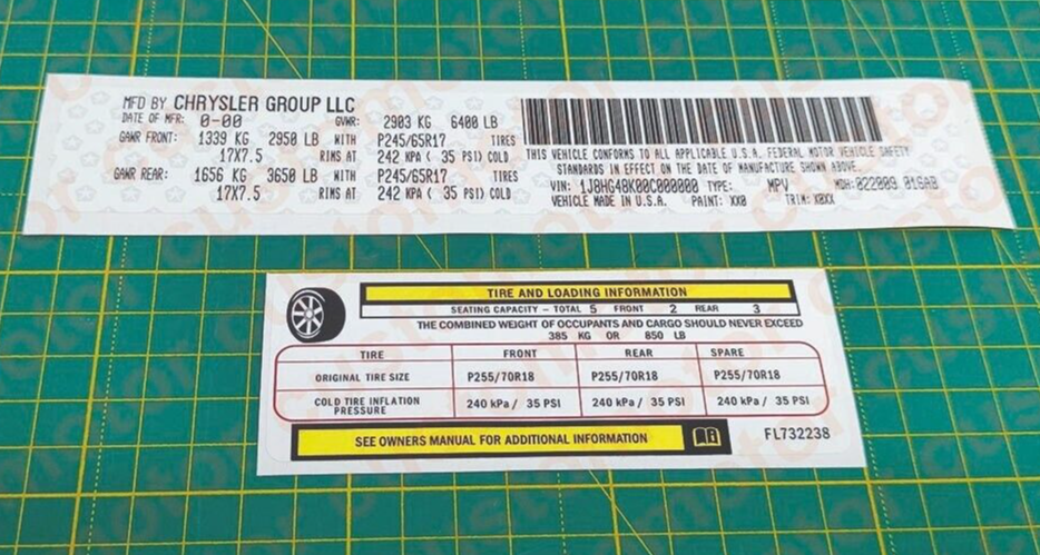 Chrysler Jeep Dodge Decal Set 2pc Factory Style Replica Stickers Labels ...