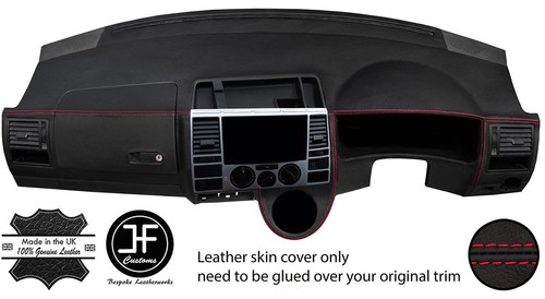 RED STITCH DASH DASHBOARD REAL LEATHER COVER FITS VW T5 TRANSPORTER ...