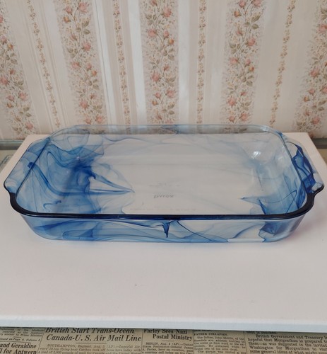 Pyrex Watercolor Blue Lagoon Swirl Glass Baking Dish Pan 3qt 13”x9 ...