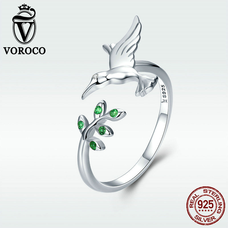 VOROCO European Fashion 925 Sterling Silver Star Open Wedding Ring Gift ...