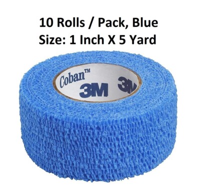 10 Pack, 3M Coban Self-Adherent Wrap 1'' x 5 Yard, BLUE Cohesive ...