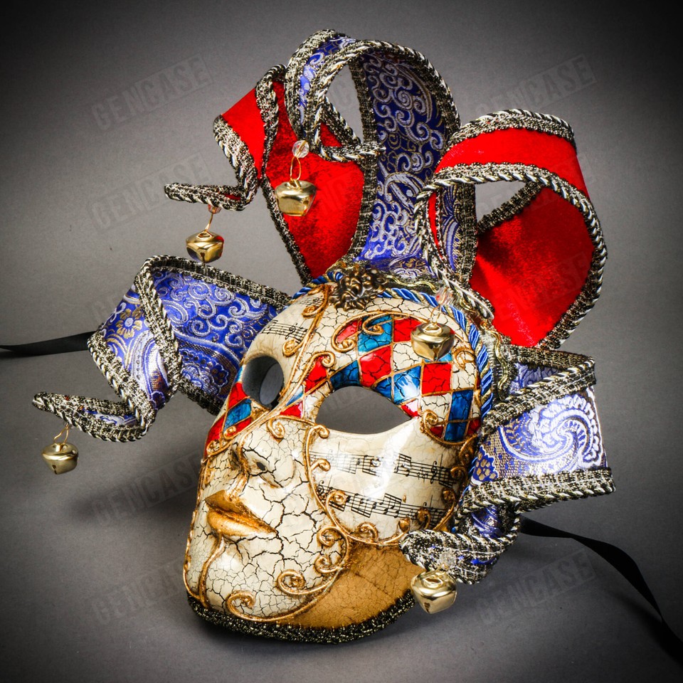 Blue Red Classic Jester Musical Joker Full Face Venetian Masquerade ...