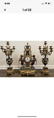 3piece Italian Brevettato Brass&marble Clock& Candelabra Granite Set | eBay