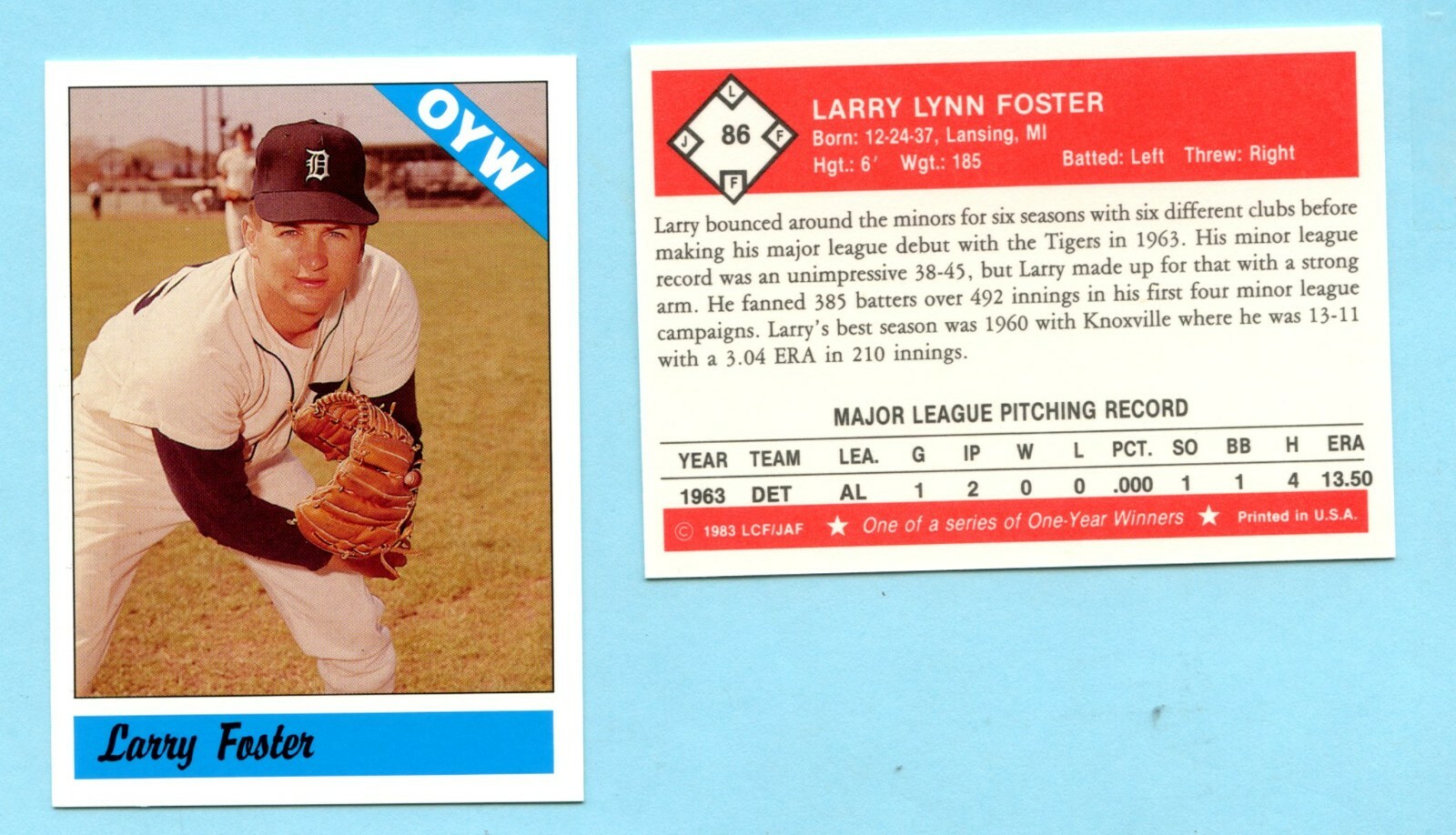 1979 One Year Winners Baseball card # 86 Larry Foster -- Detroit Tigers | eBay