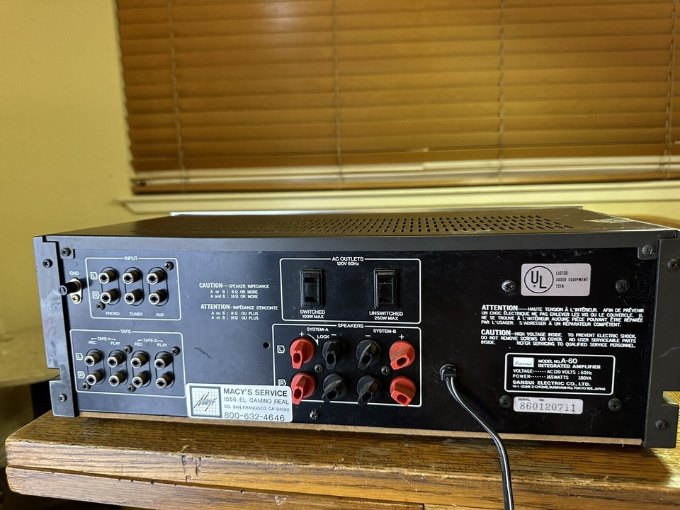 Vintage Sansui A-60 Stereo Amplifier Integrated Made Japan Powers Up ...