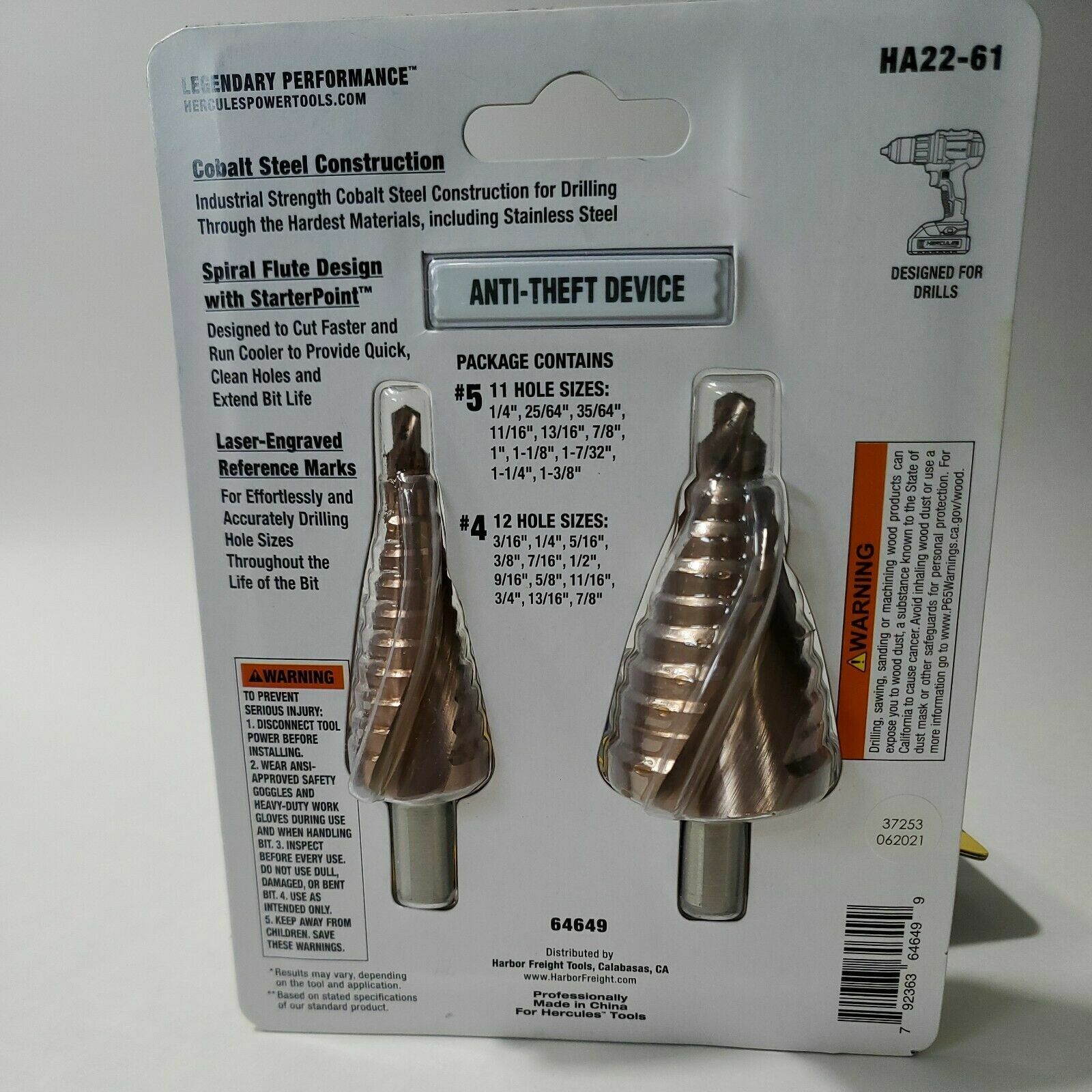 BIG HERCULES 2pc #4 #5 COBALT STEEL STARTER POINT STEP DRILL BITS HA22 ...