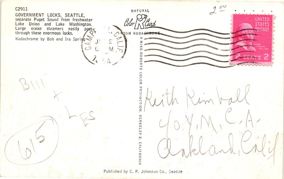Seattle Ballard Locks Ships Salmon Bay Lake Union Posted 1954 Postcard ...