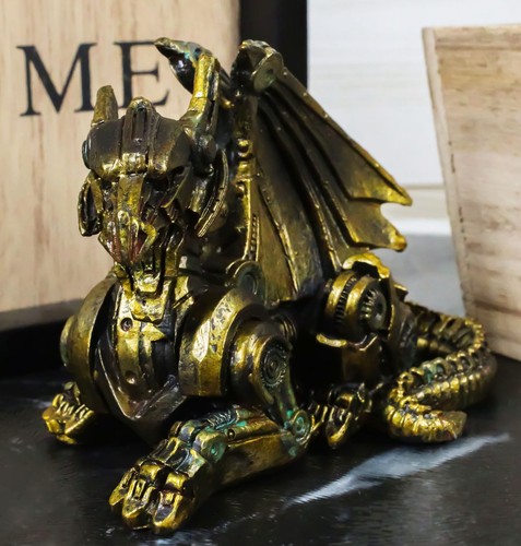 Sleeping Steampunk Dragon Figurine Cyber Robot Flying Machine 3.5"L ...
