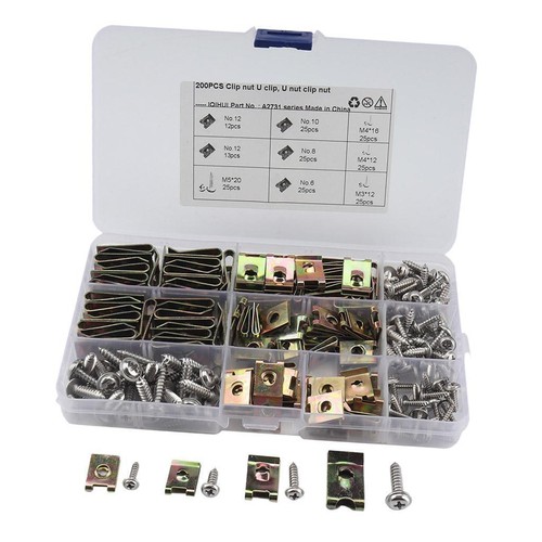 Set of 200 Assorted Spire Clips U Nuts Galvanized Screw for Motorcycle ...
