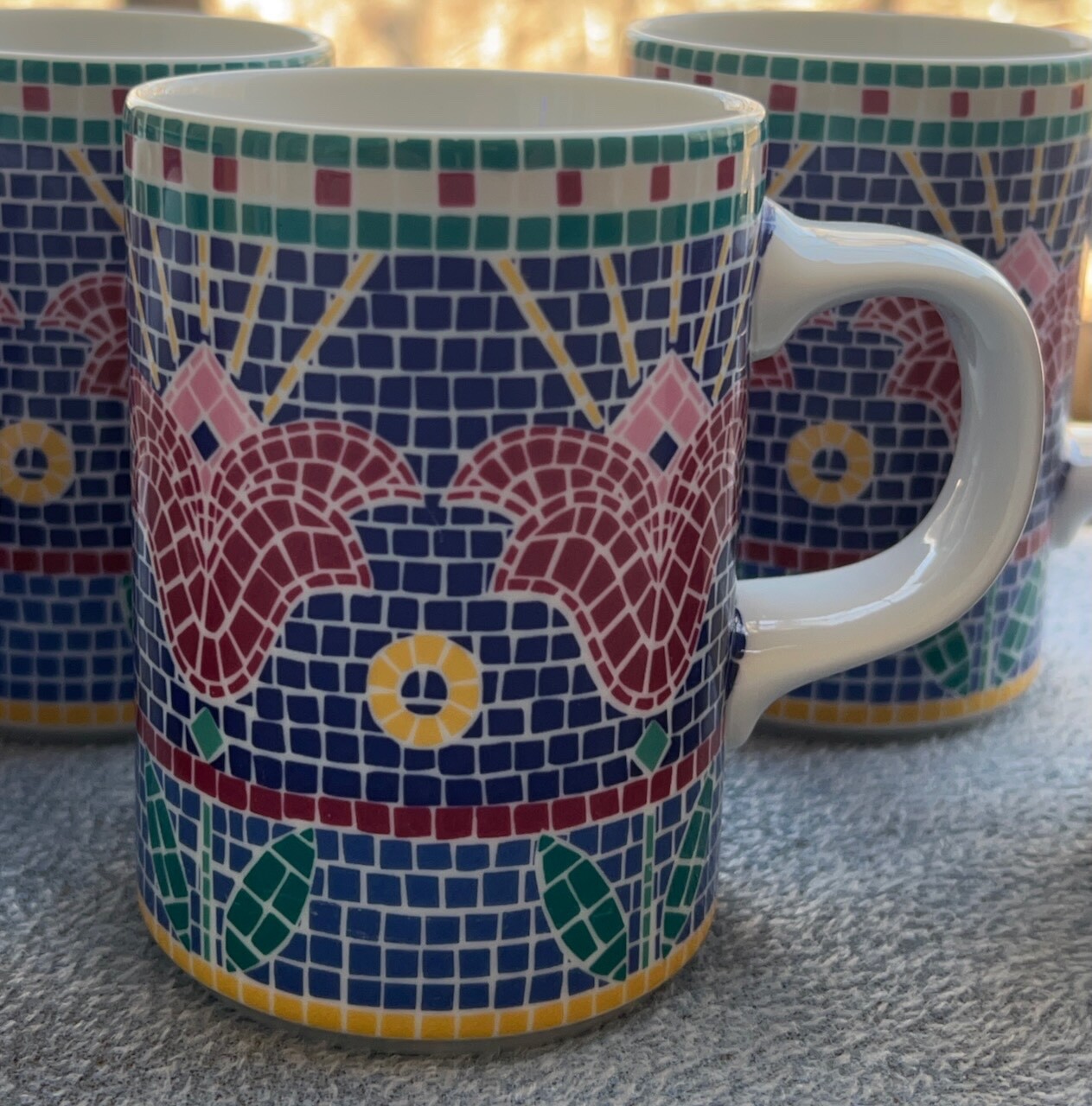 Set of SIX Dansk Signature Mosaic Tile Tulip Blue and White Mugs ...
