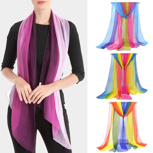 Sunscreen Scarves Chiffon Georgette Long Shawl Gradient Color Solid ...