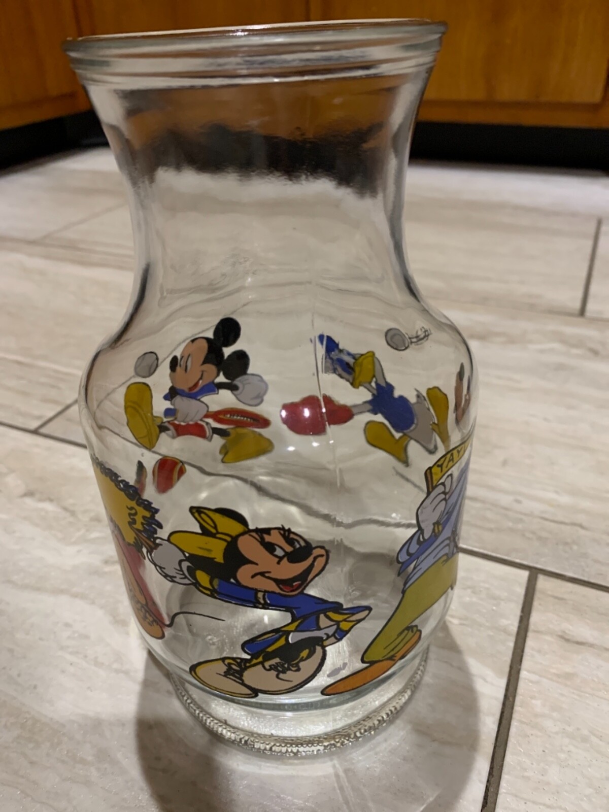 Vintage Walt Disney Glass Juice Decanter Mickey, Minnie, Donald, Goofy ...
