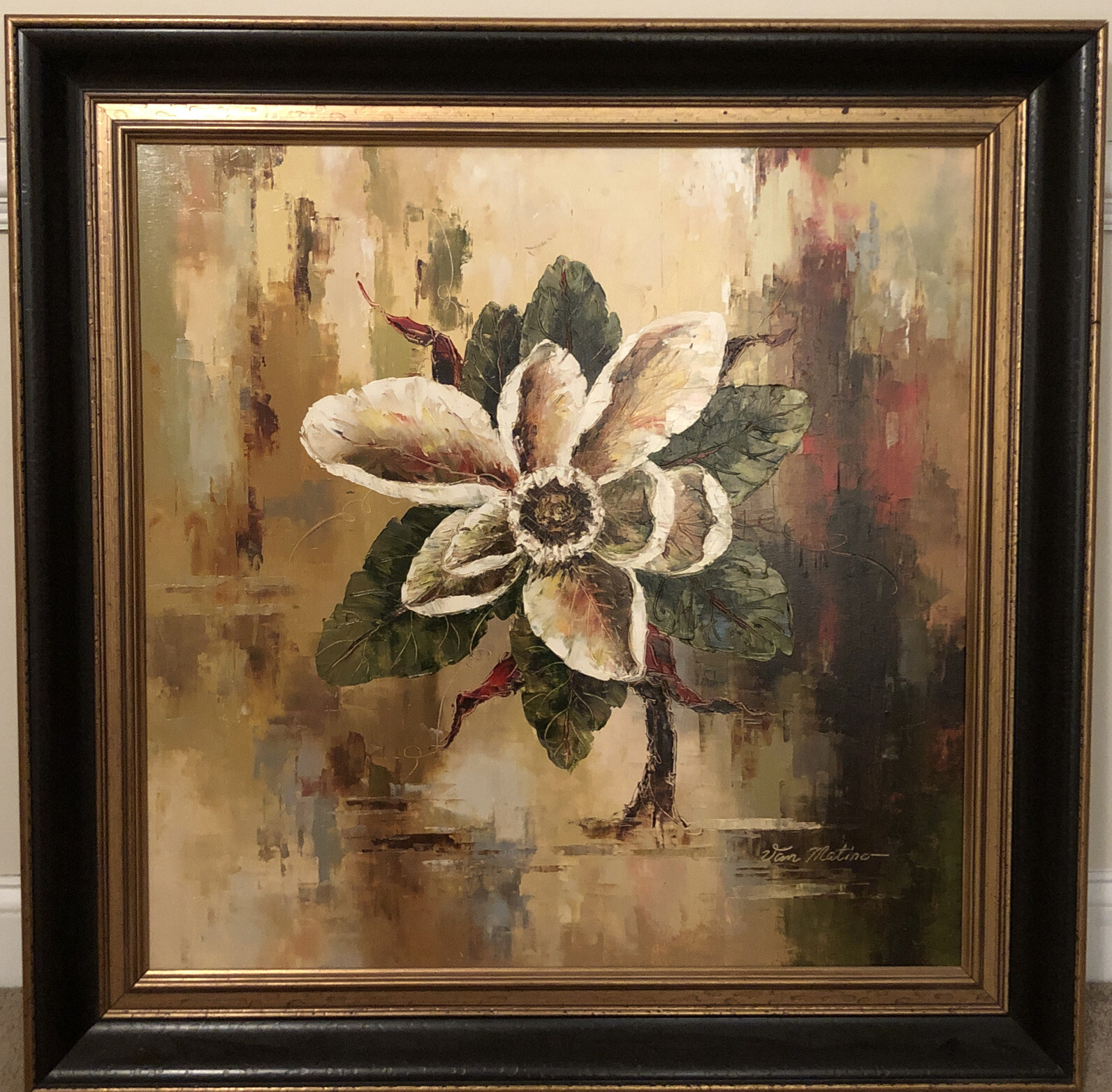 VAN MATINO Still Life Flower Original Oil on Canvas Framed 37" x 37 ...