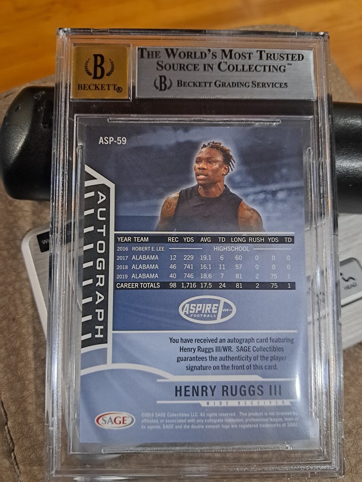 2020 Sage Aspire GREEN 5/5 Henry Ruggs III #ASP-59 Rookie-Auto! BGS 9 ...
