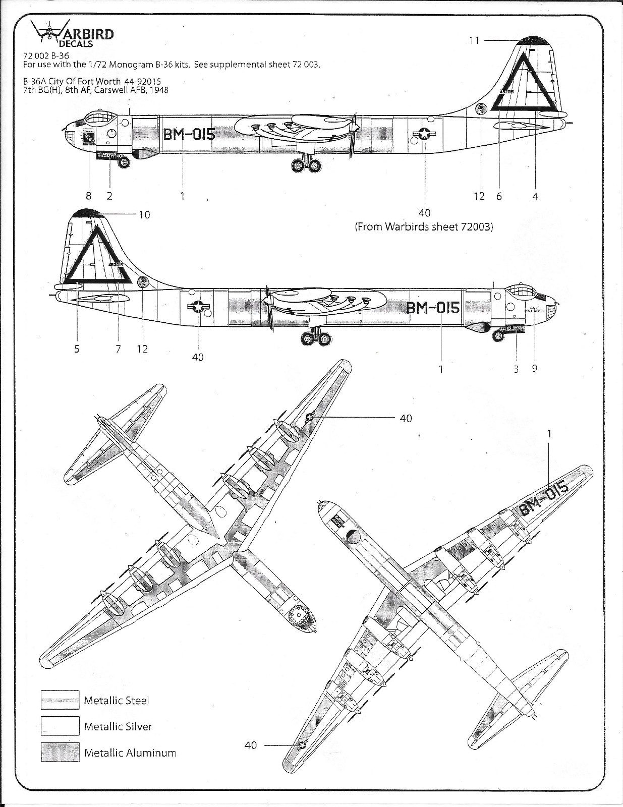 Warbird B-36 Peacemaker Decals 1/72 002 4 Options for sale online | eBay