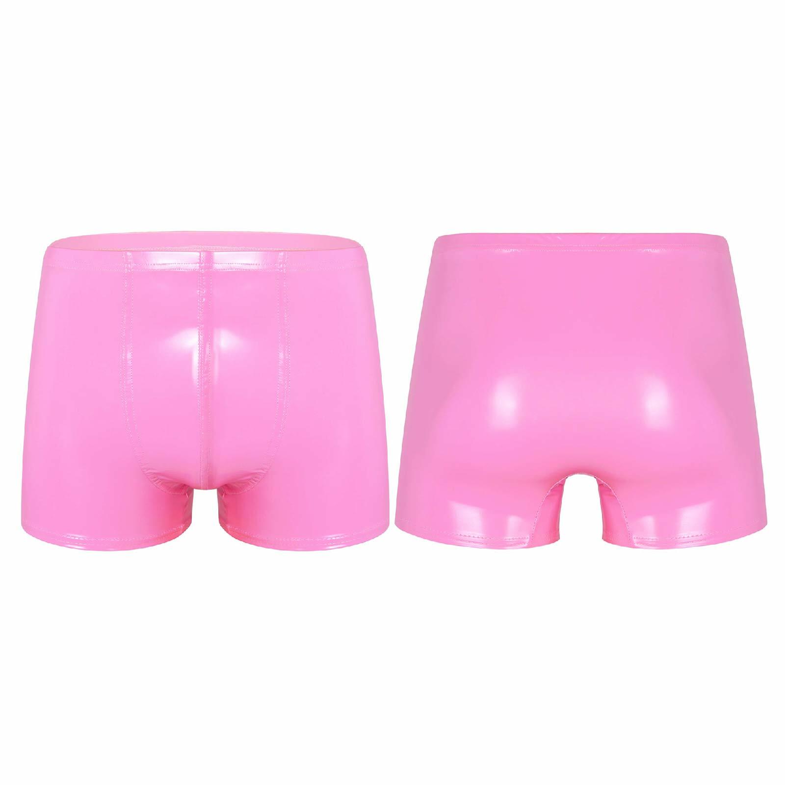 Men Wet Look Latex PVC Leather Shorts Bulge Pouch Boxer Brief Hot Pants ...