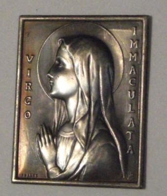 Antique Vtg aluminum relief Virgo Immaculata Immaculate Virgin Mary ...