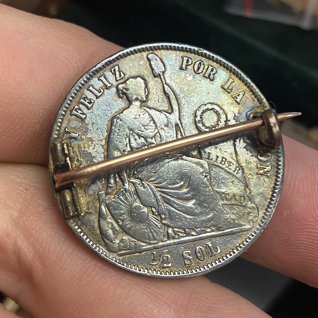 1865 Peru 1/2 Sol Colorized Silver Brooch Pin*** | eBay