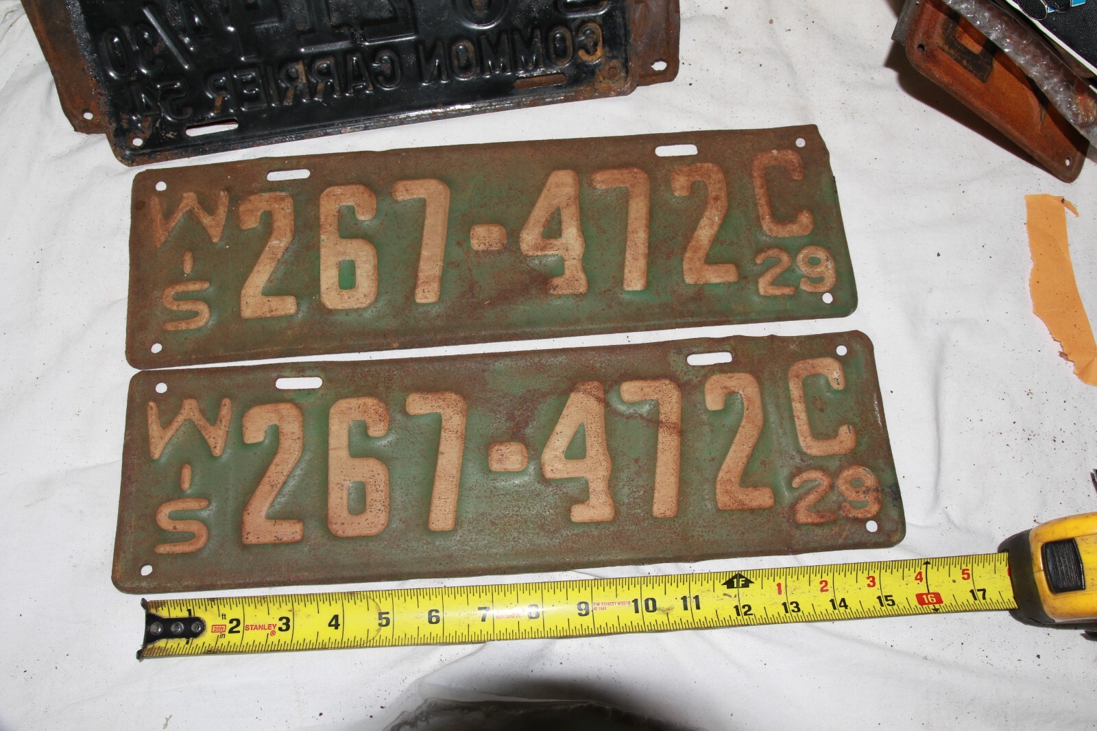 2x 1929 Wisconsin License Plate No. 267-472 Rare Vintage lowrider hot ...