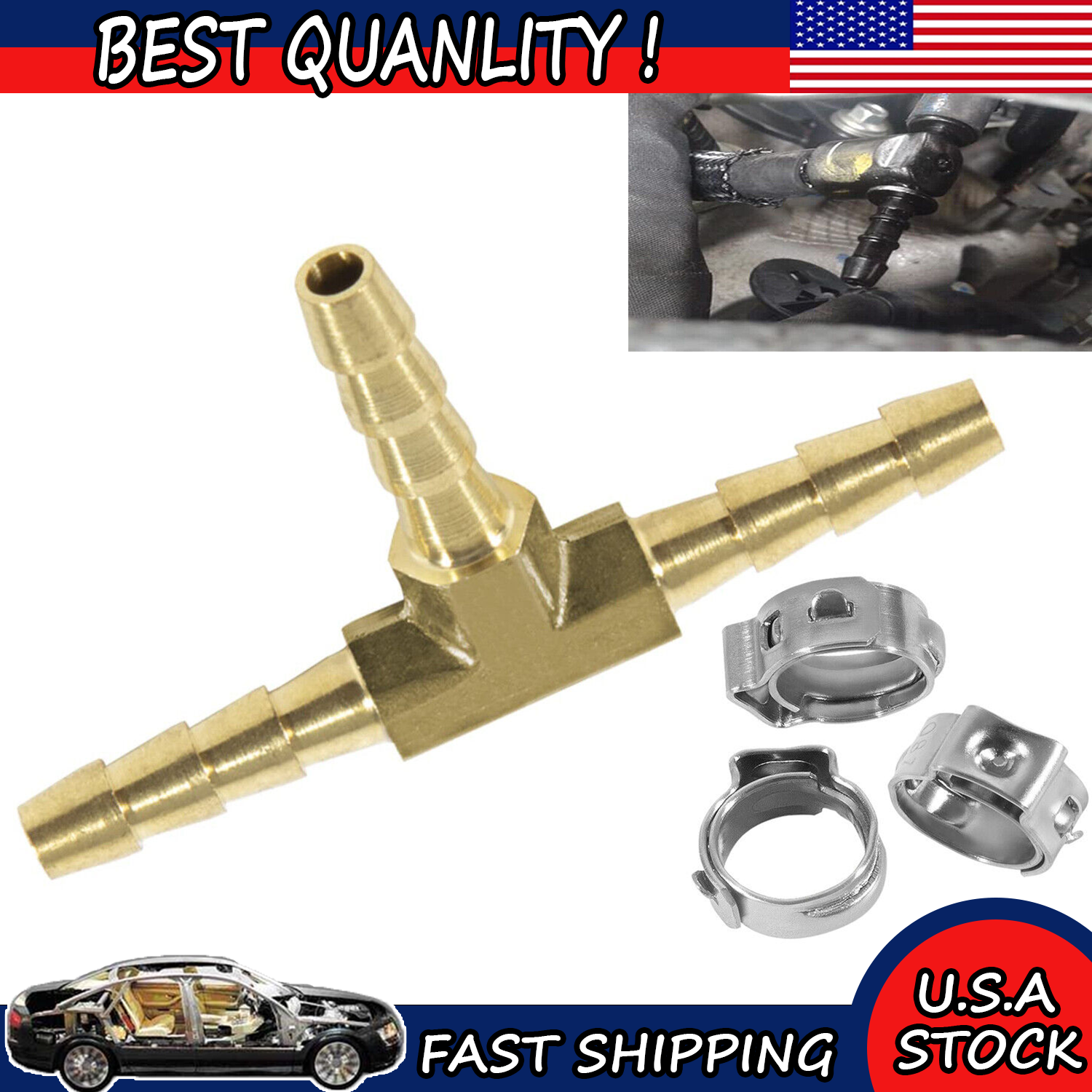 Fuel Injector Return Line Tee"T" Fitting Brass For Ford 6.7L ...