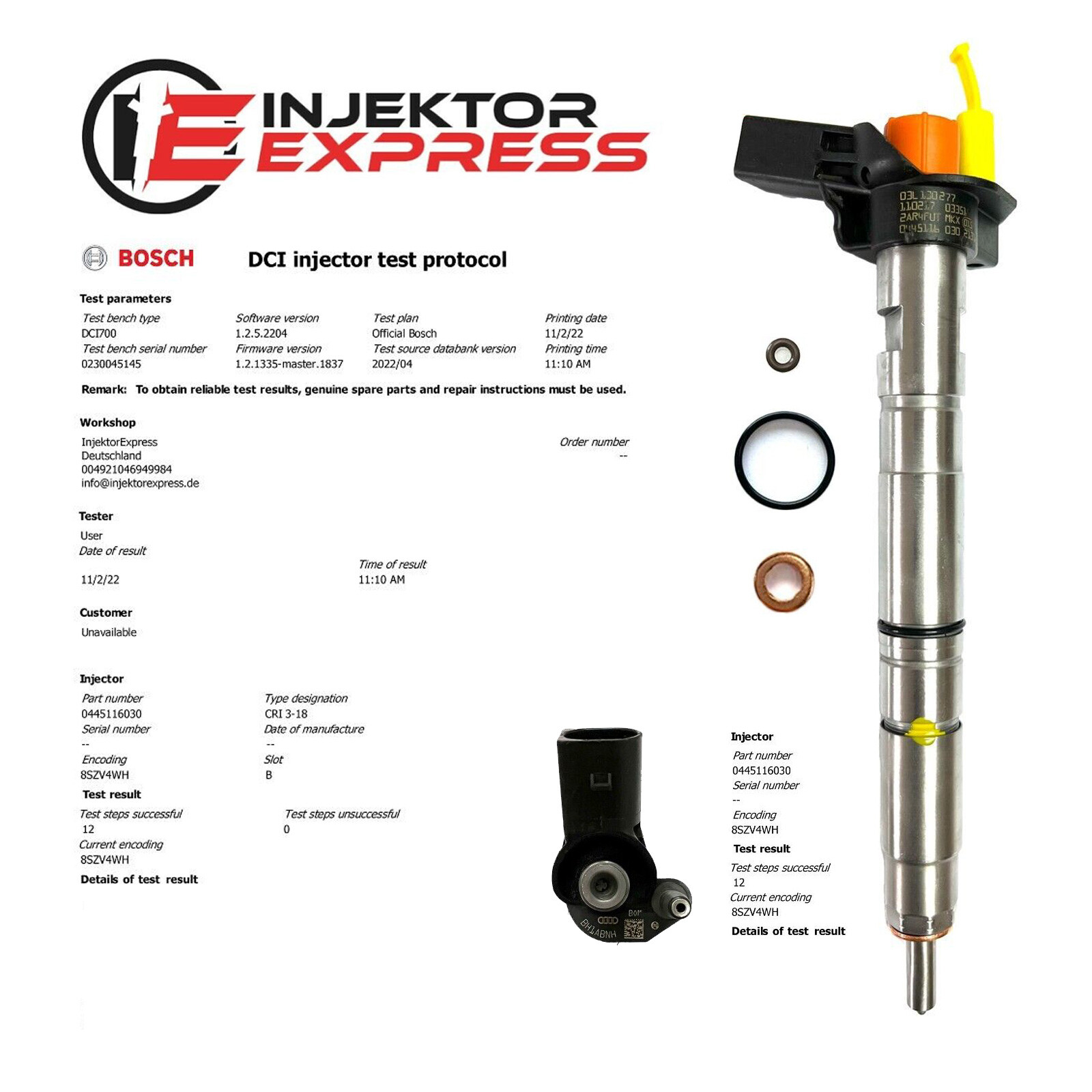 0445116030 03L130277 Bosch Injektor Einspritzdüse VW AUDI SEAT SKODA 2 ...