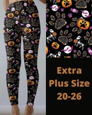 Dog Paws Skull Halloween Pumpkin Bats Women's Leggings TC2 Extra Plus ...