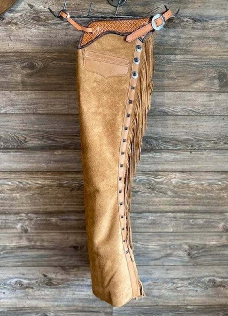 Native American Western Cowboy Style Suede Leather Rodeo Chap Mens ...