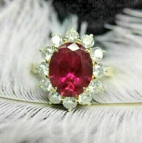 4.50 Ct Ruby & Natural Diamond Anniversary Ring 14K Solid Yellow Gold ...