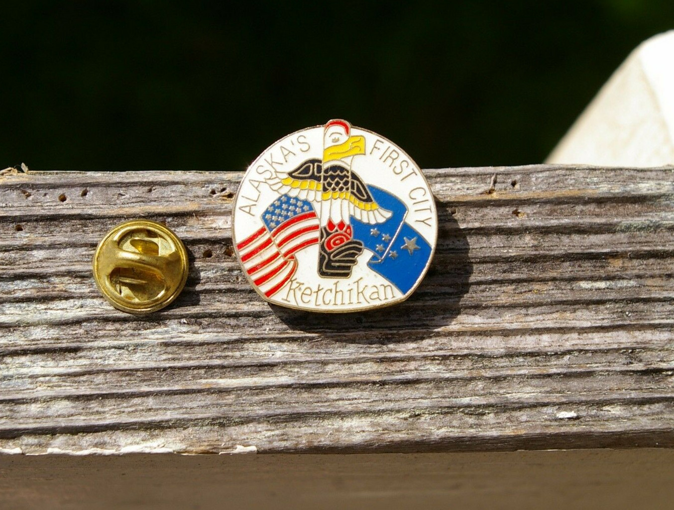 Alaska's First City Ketchikan US Flag Gold Tone Metal & Enamel Lapel ...