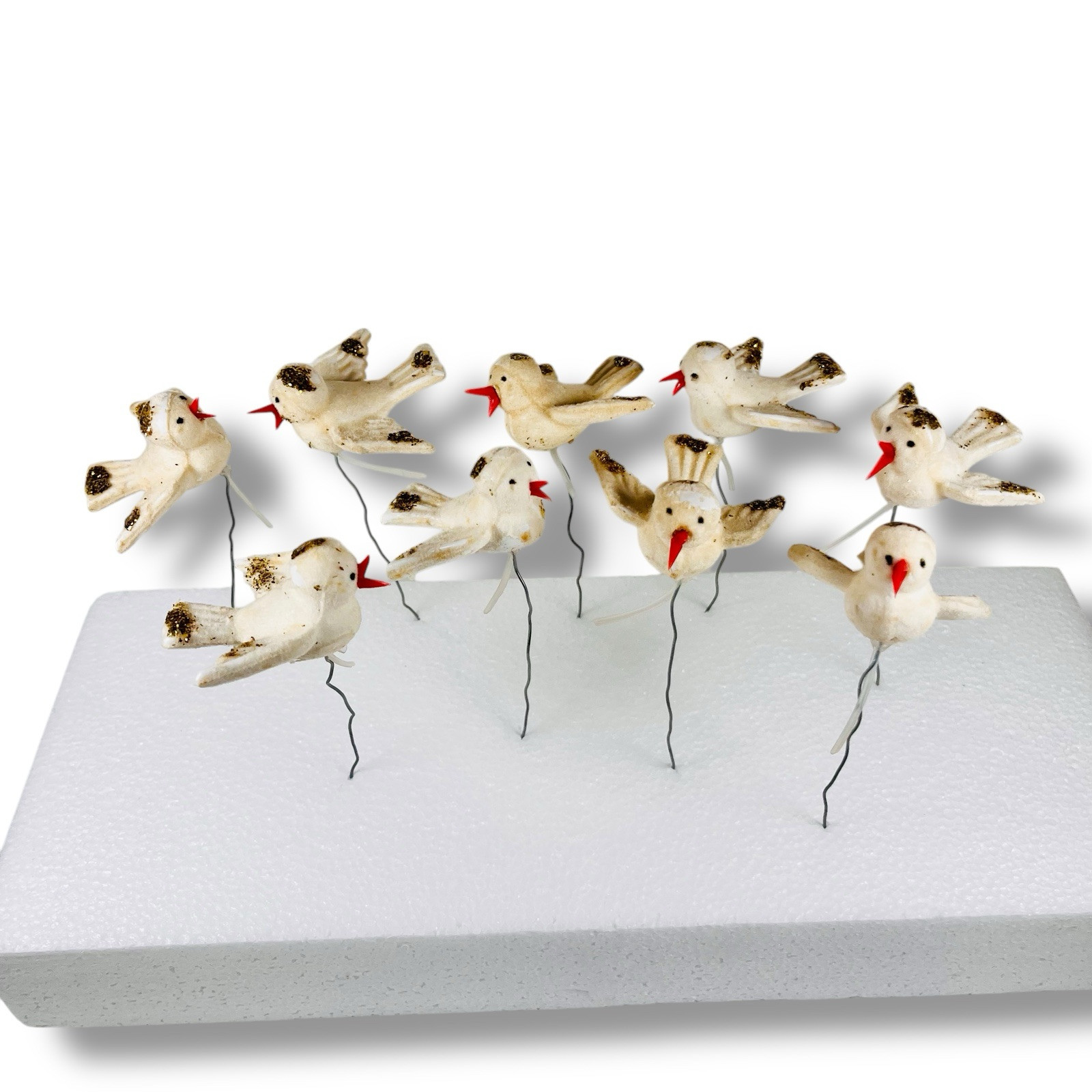 9 Vtg Flocked Glitter Birds Floral Picks Chic Shabby Arts Crafts ...