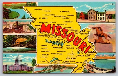 Vintage Missouri State Map Postcard with Iconic Landmarks by Curteich ...